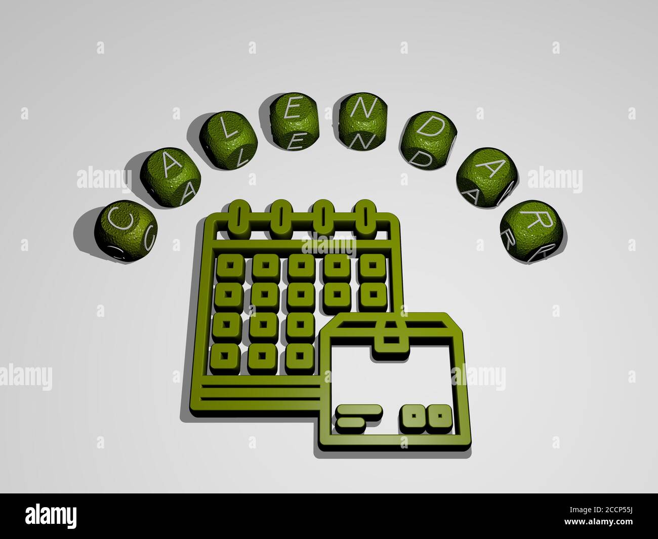 calendar icon surrounded by the text of individual letters, 3D ...