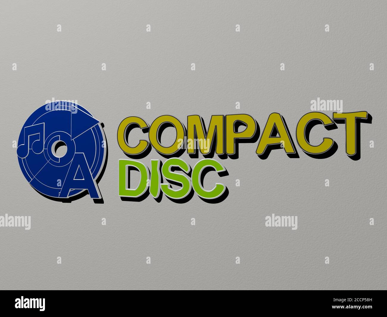 3D illustration of COMPACT DISC graphics and text made by metallic dice ...