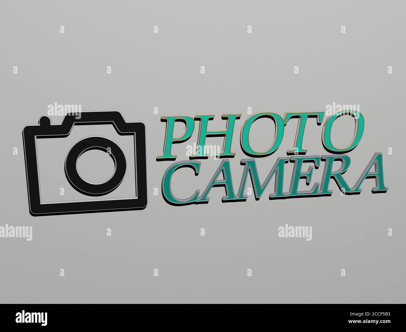 PHOTO CAMERA icon and text on the wall, 3D illustration Stock Photo - Alamy