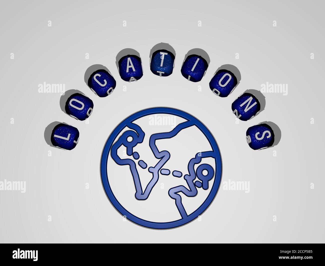 locations icon surrounded by the text of individual letters, 3D ...