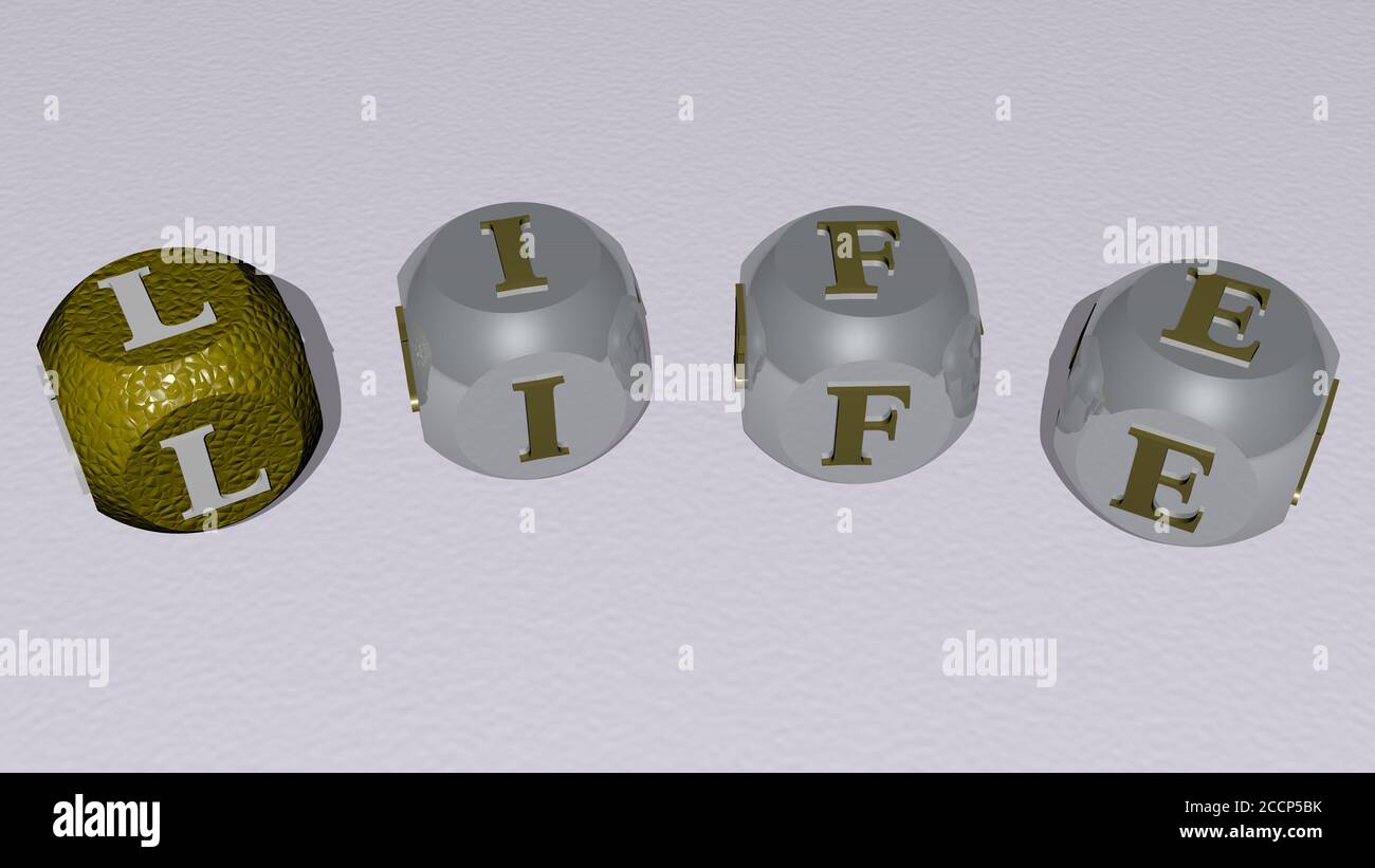 life curved text of cubic dice letters, 3D illustration Stock Photo - Alamy