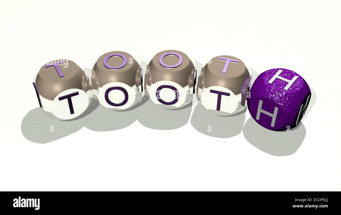 tooth text of dice letters with curvature, 3D illustration Stock Photo ...