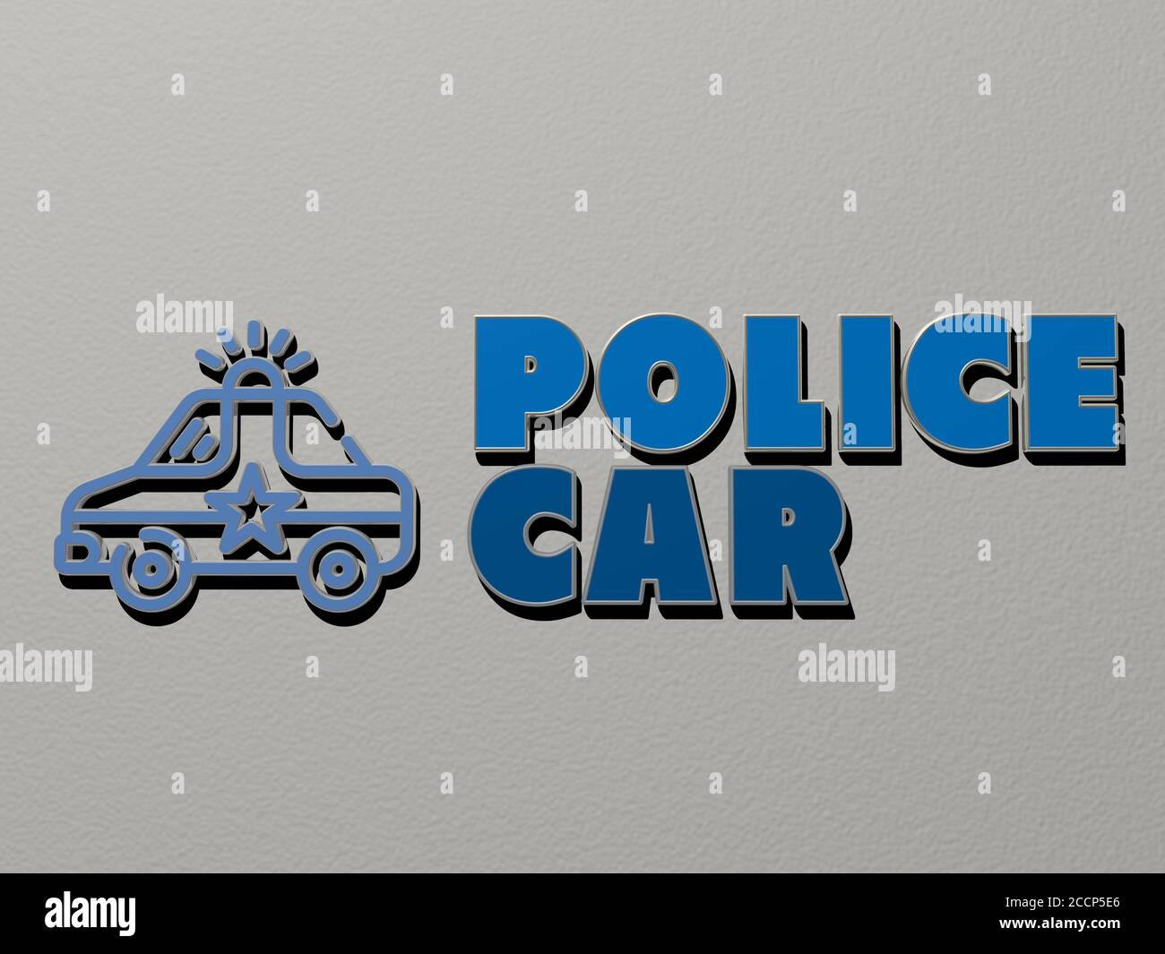 police car icon and text on the wall, 3D illustration Stock Photo - Alamy