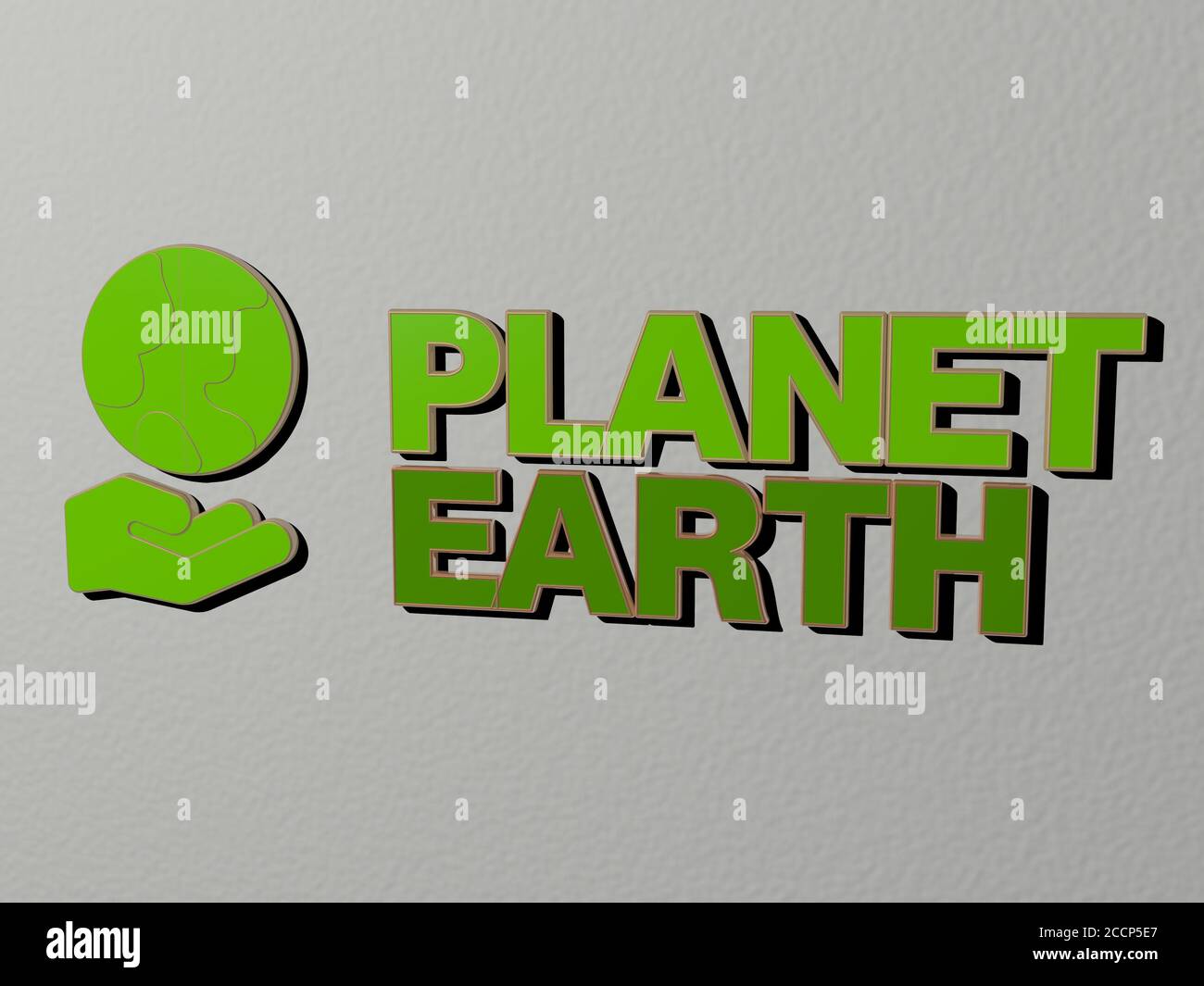 planet earth icon and text on the wall, 3D illustration Stock Photo - Alamy