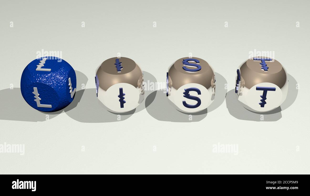 list text of cubic individual letters, 3D illustration Stock Photo - Alamy