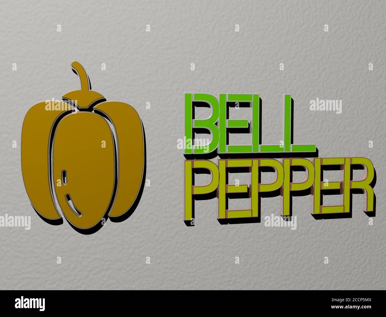 3D illustration of BELL PEPPER graphics and text made by metallic dice ...