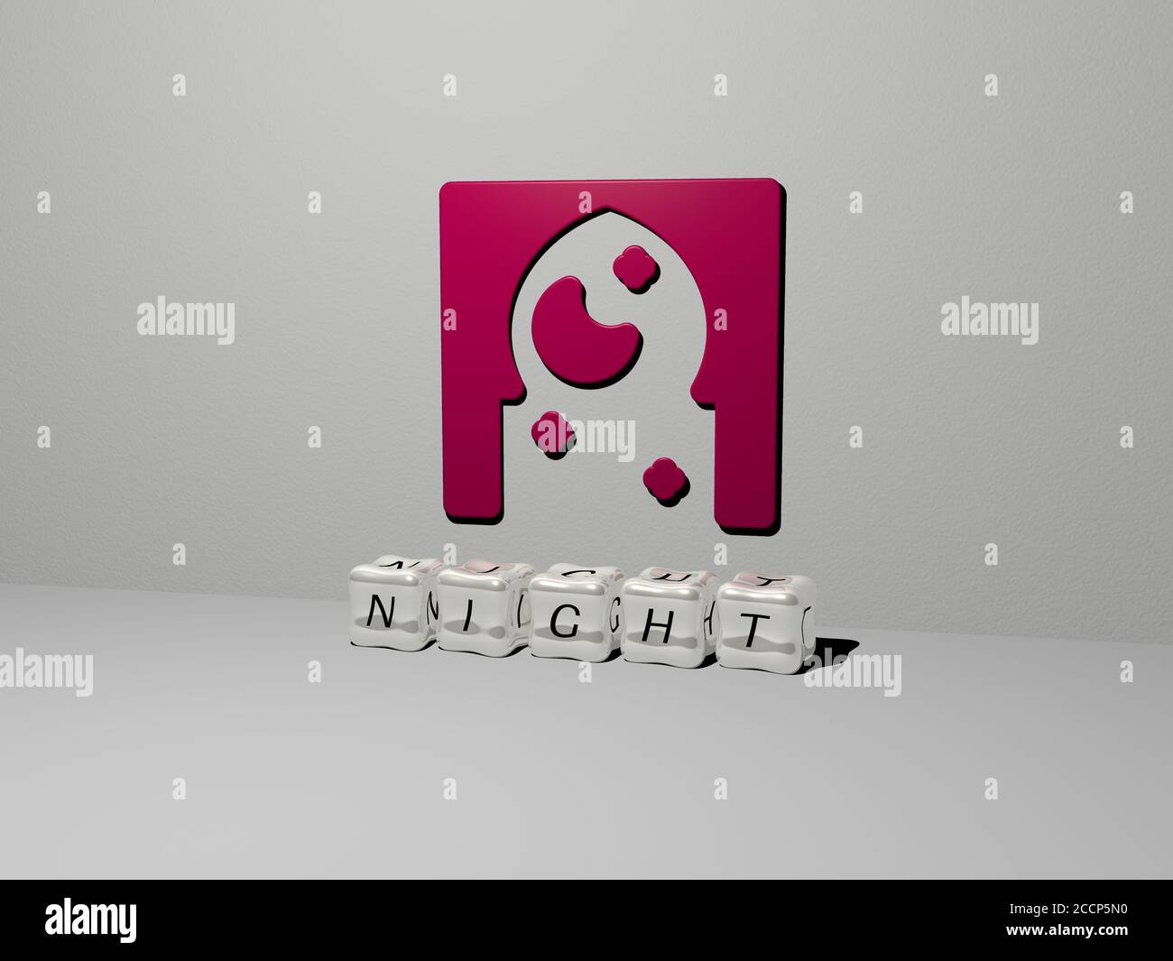 night 3D icon on the wall and cubic letters on the floor, 3D ...