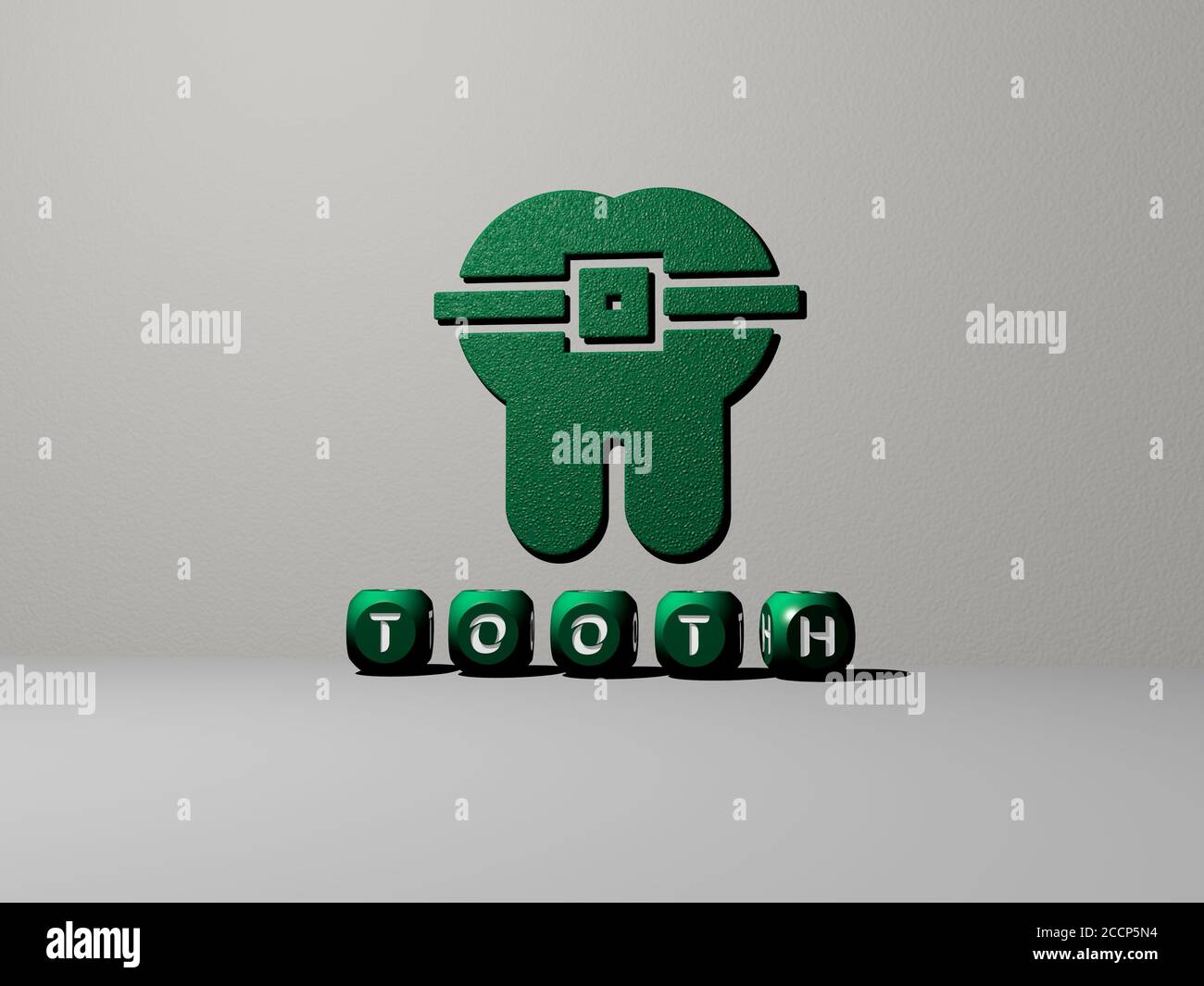 3D representation of tooth with icon on the wall and text arranged by ...