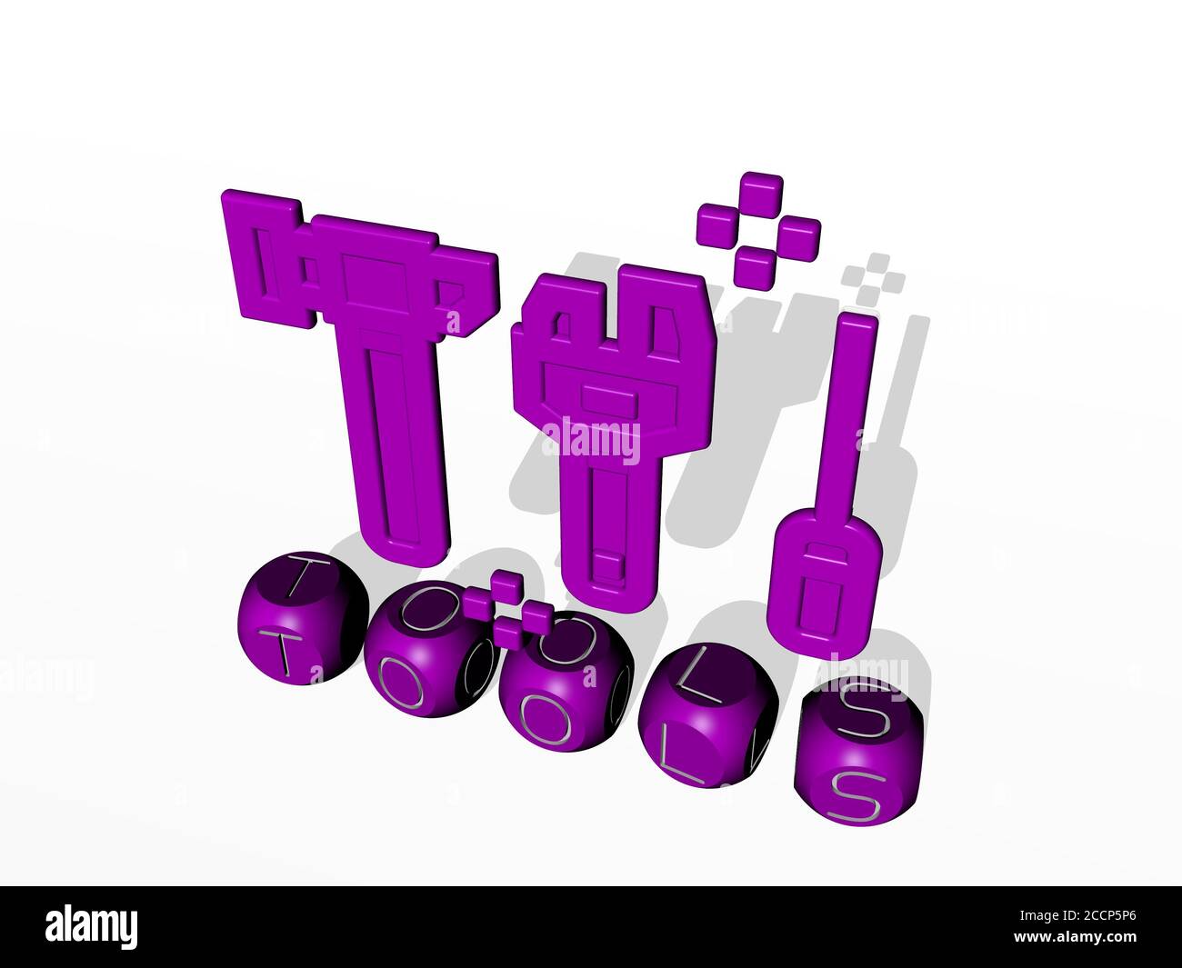 tools cubic letters with 3D icon on the top, 3D illustration Stock ...