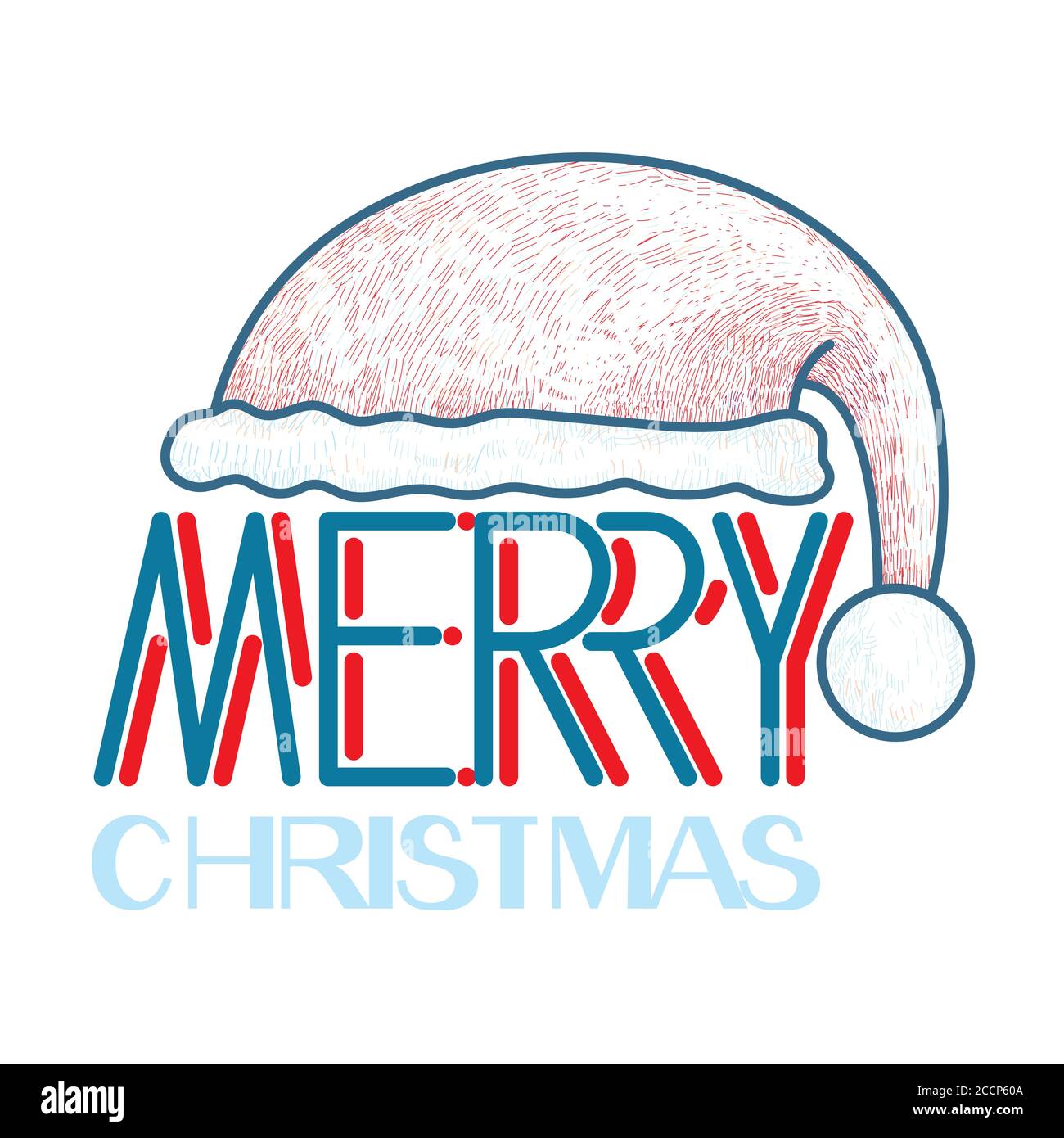 Merry Christmas text with red santa hat on white background. vector ...