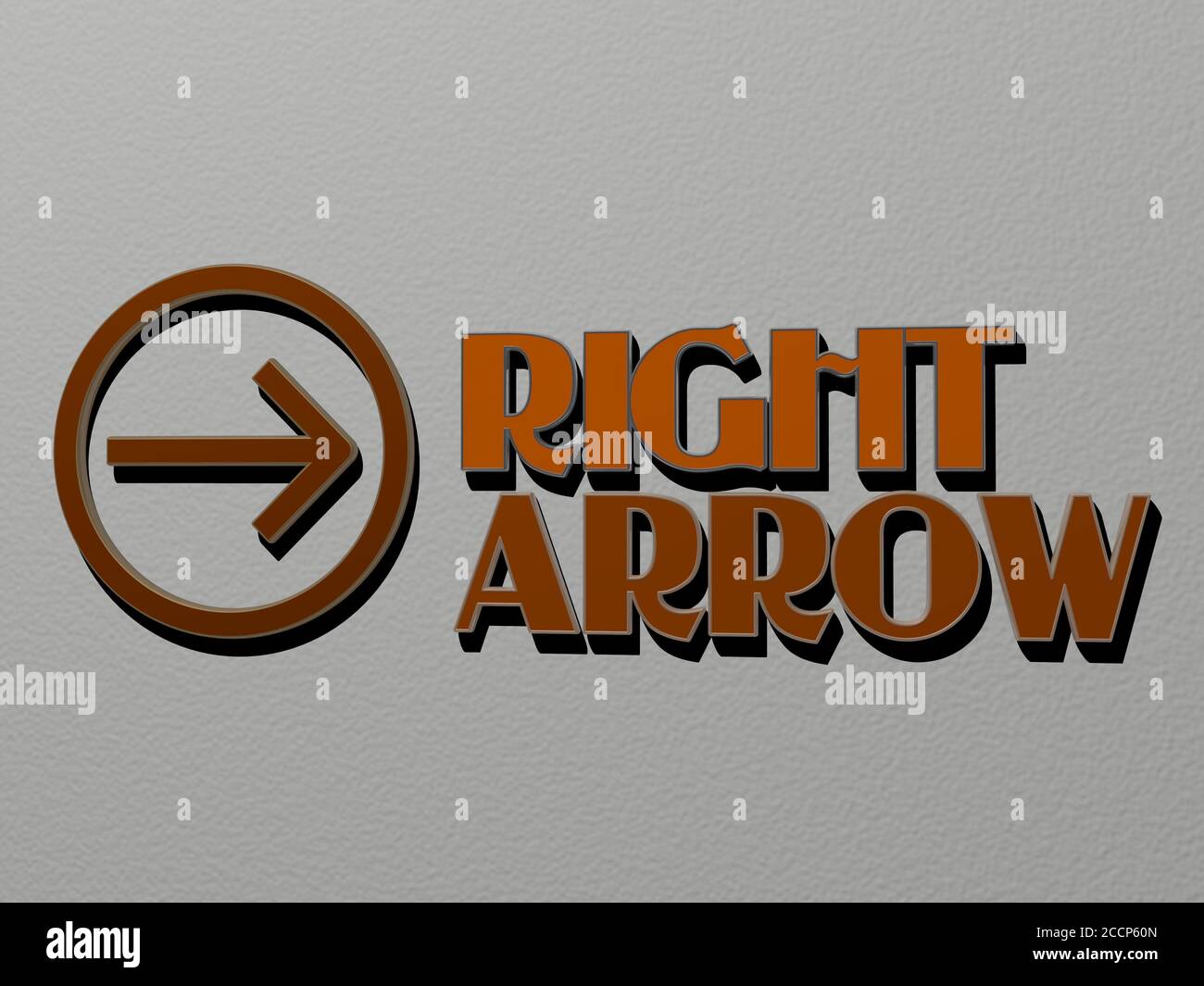 RIGHT ARROW icon and text on the wall, 3D illustration Stock Photo - Alamy