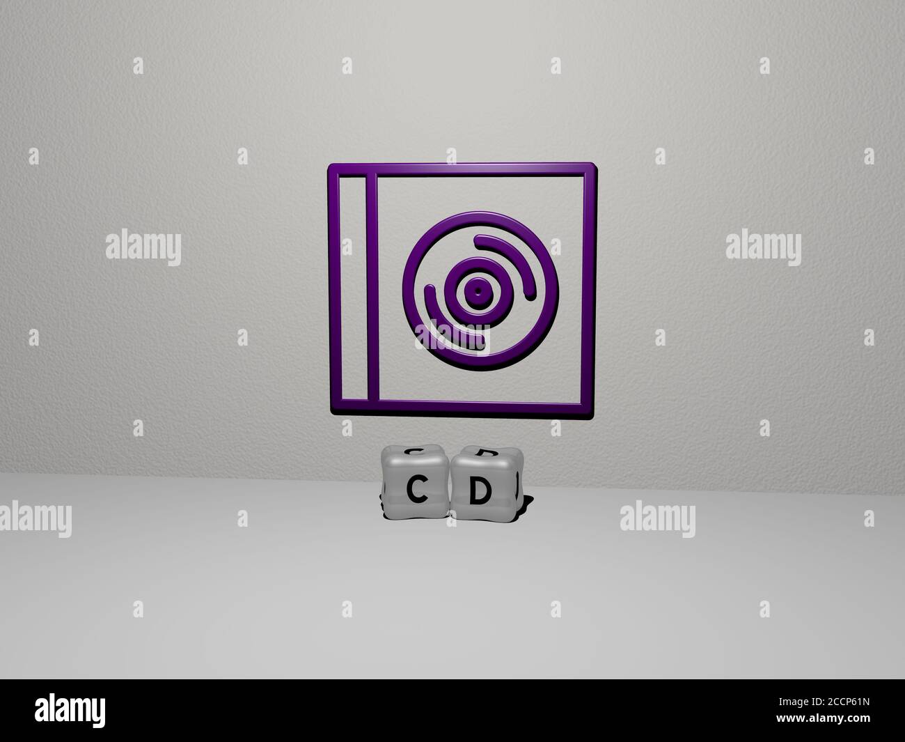 cd 3D icon on the wall and cubic letters on the floor, 3D illustration ...