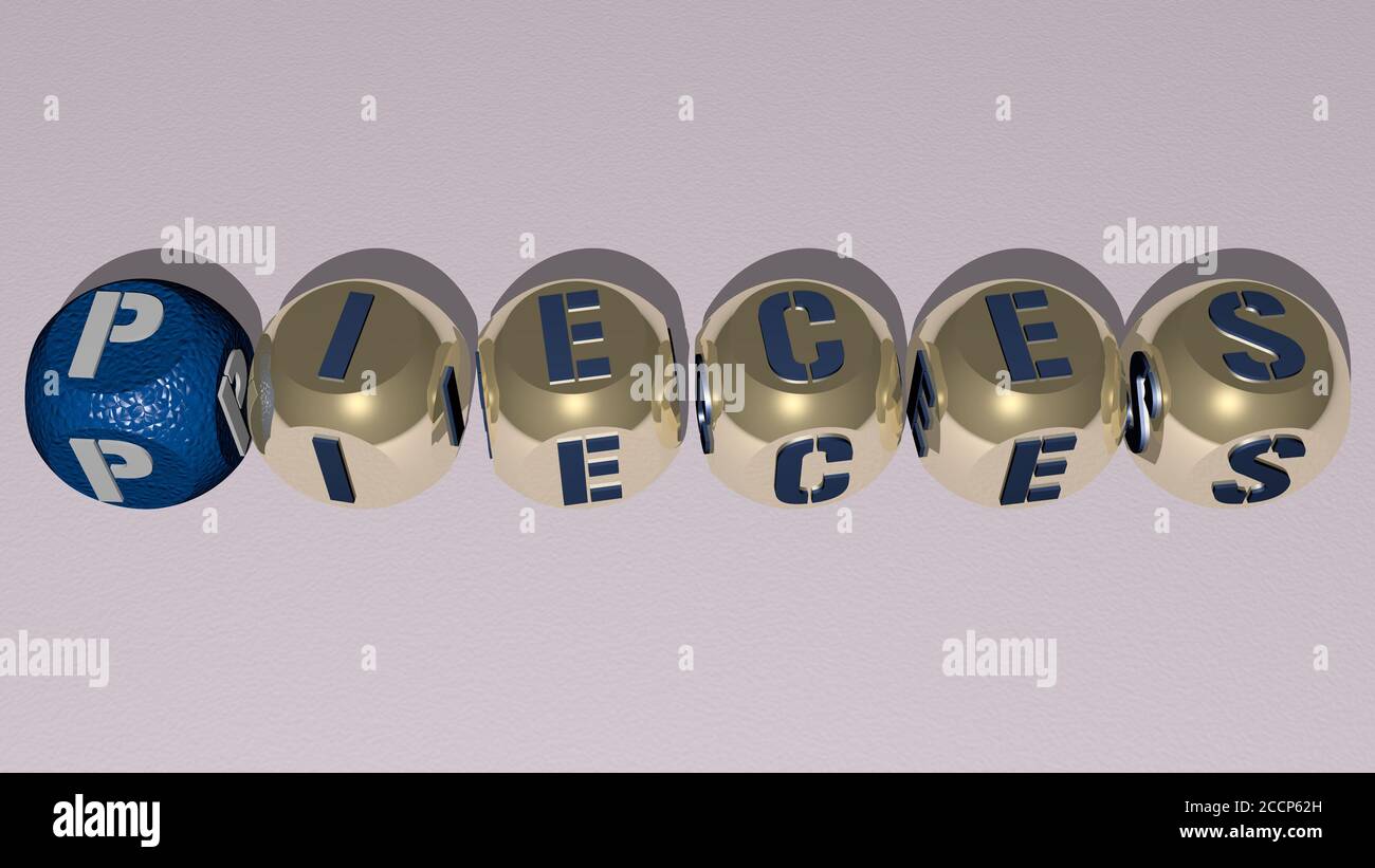 pieces text by cubic dice letters, 3D illustration Stock Photo - Alamy