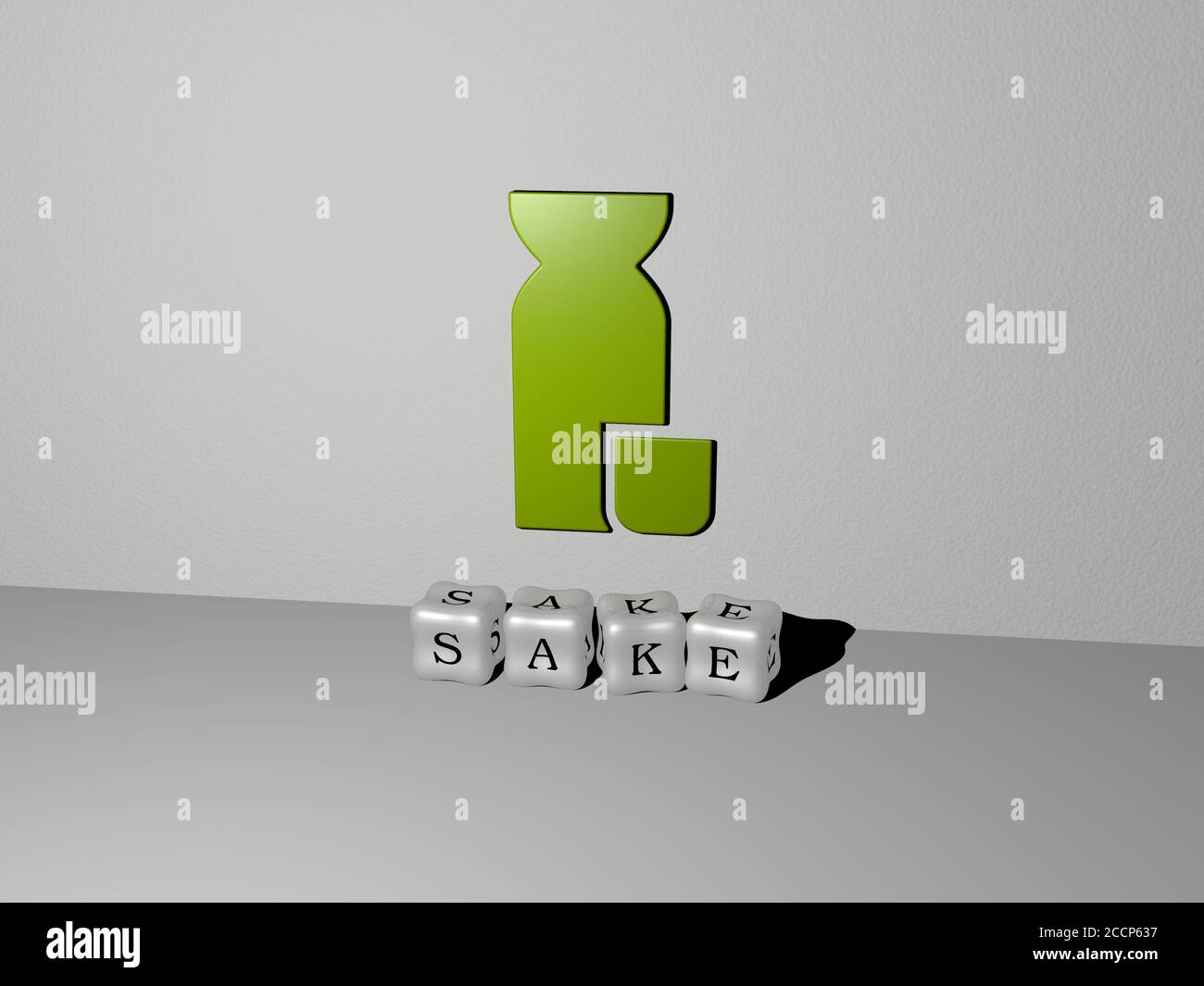 sake 3D icon on the wall and cubic letters on the floor, 3D ...