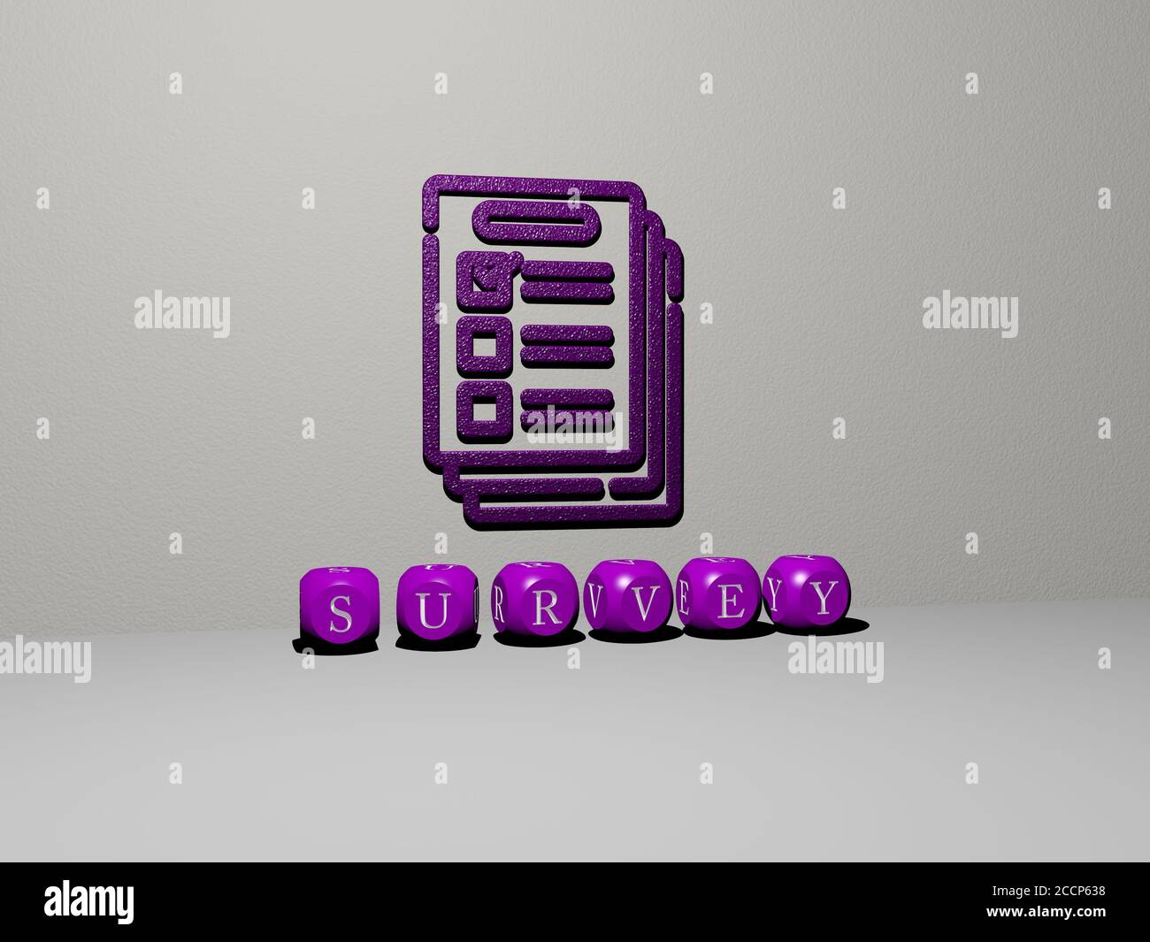 3D representation of survey with icon on the wall and text arranged by ...