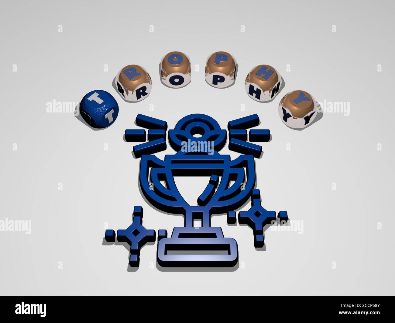 trophy circular text of separate letters around the 3D icon, 3D ...