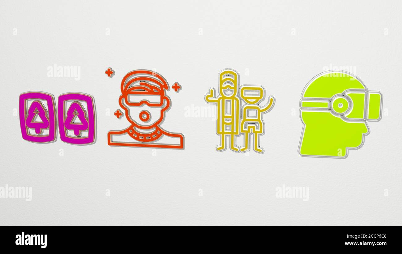 virtual reality 4 icons set, 3D illustration Stock Photo - Alamy
