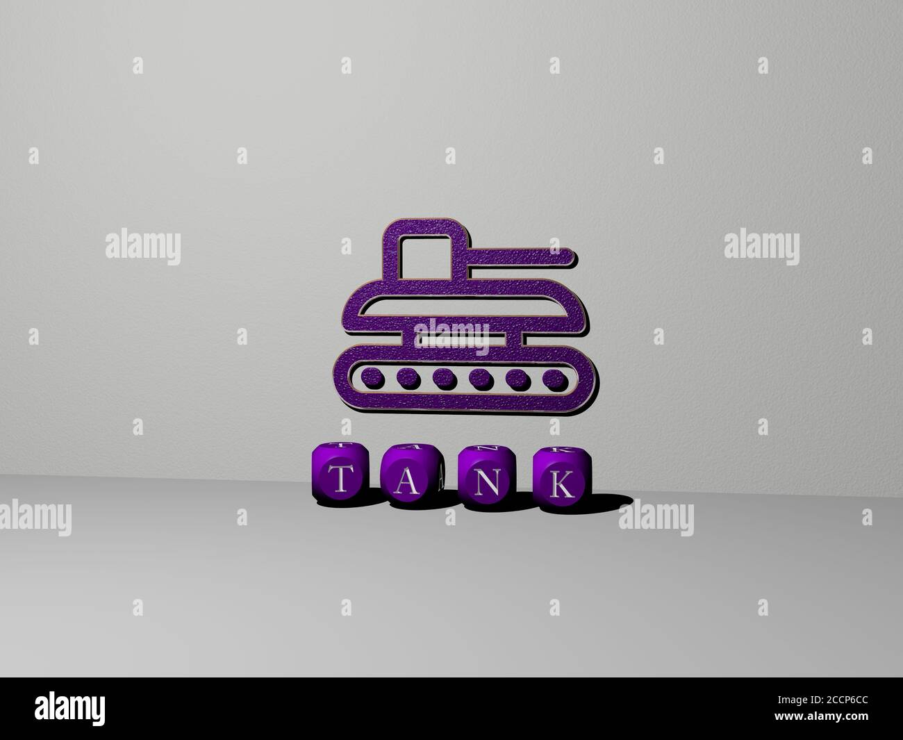3D graphical image of TANK vertically along with text built by metallic ...