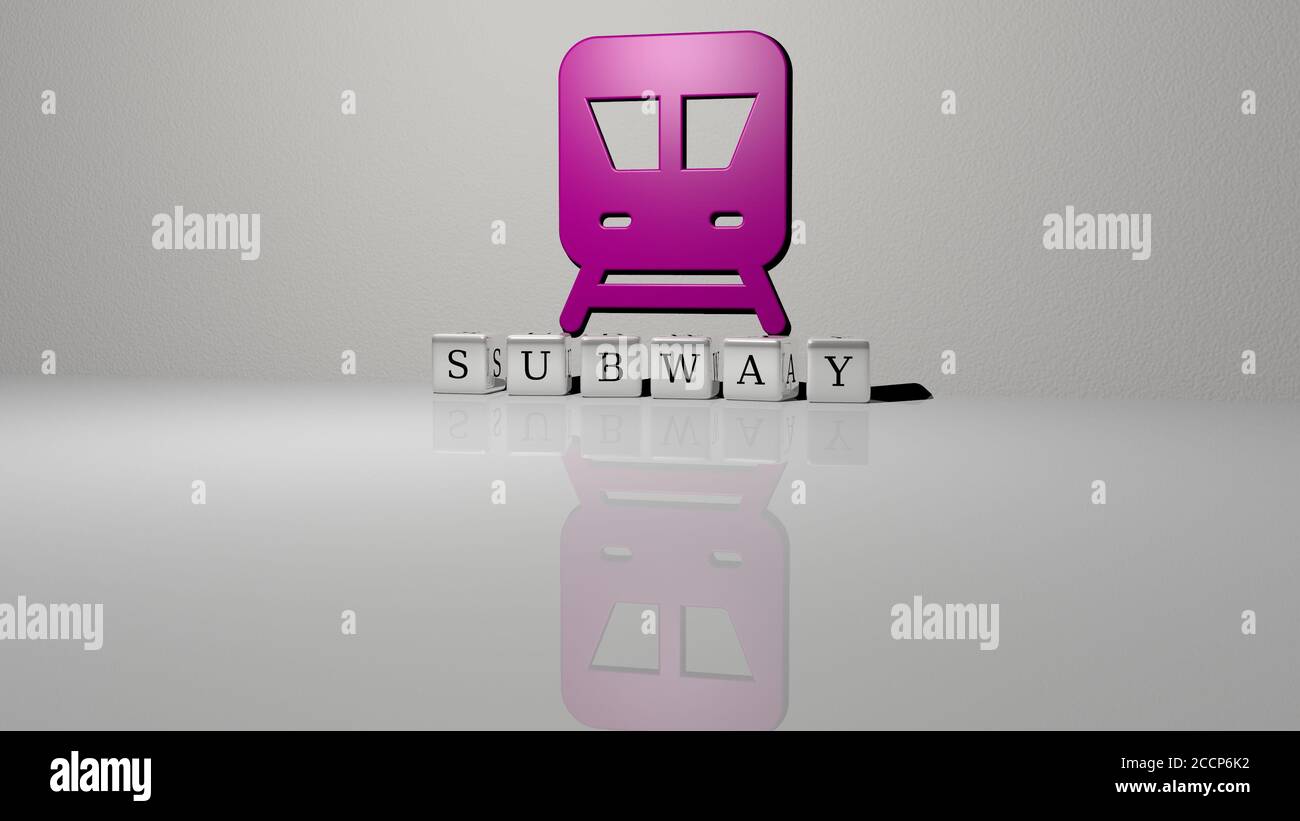 subway text of cubic dice letters on the floor and 3D icon on the wall ...