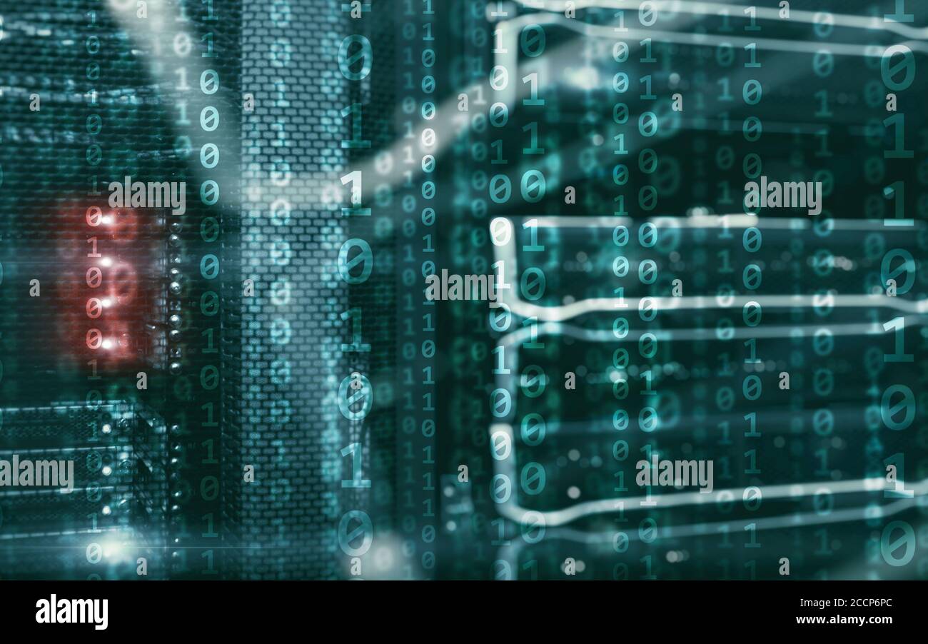 Binary code matrix digital internet technology concept on server room background Stock Photo - Alamy