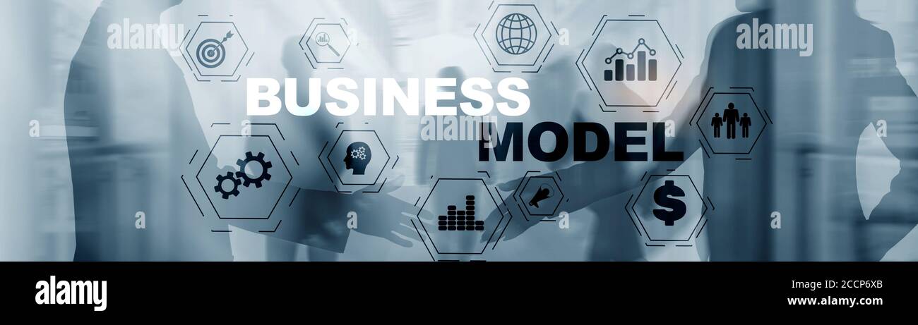 Business Model Concept. Abstract background with keywords and icons ...