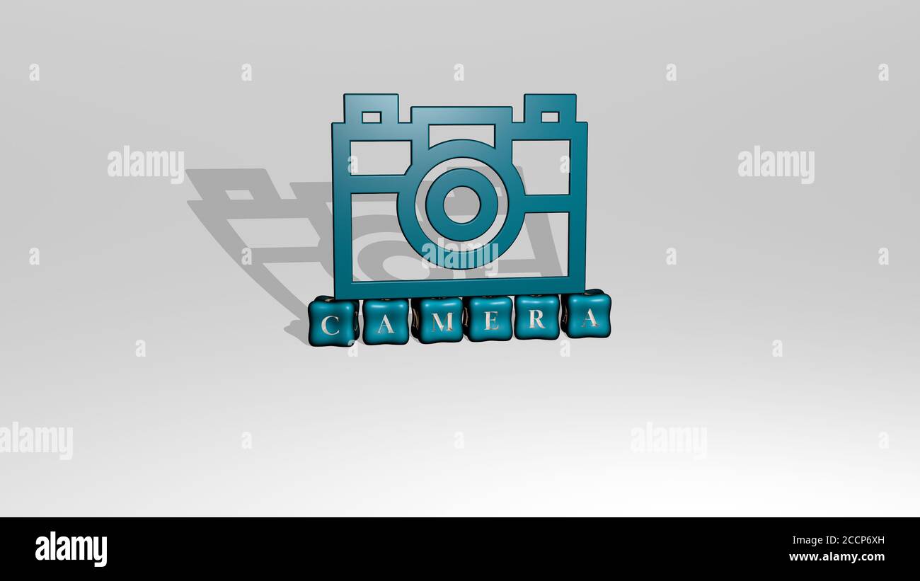 CAMERA 3D icon object on text of cubic letters, 3D illustration Stock ...