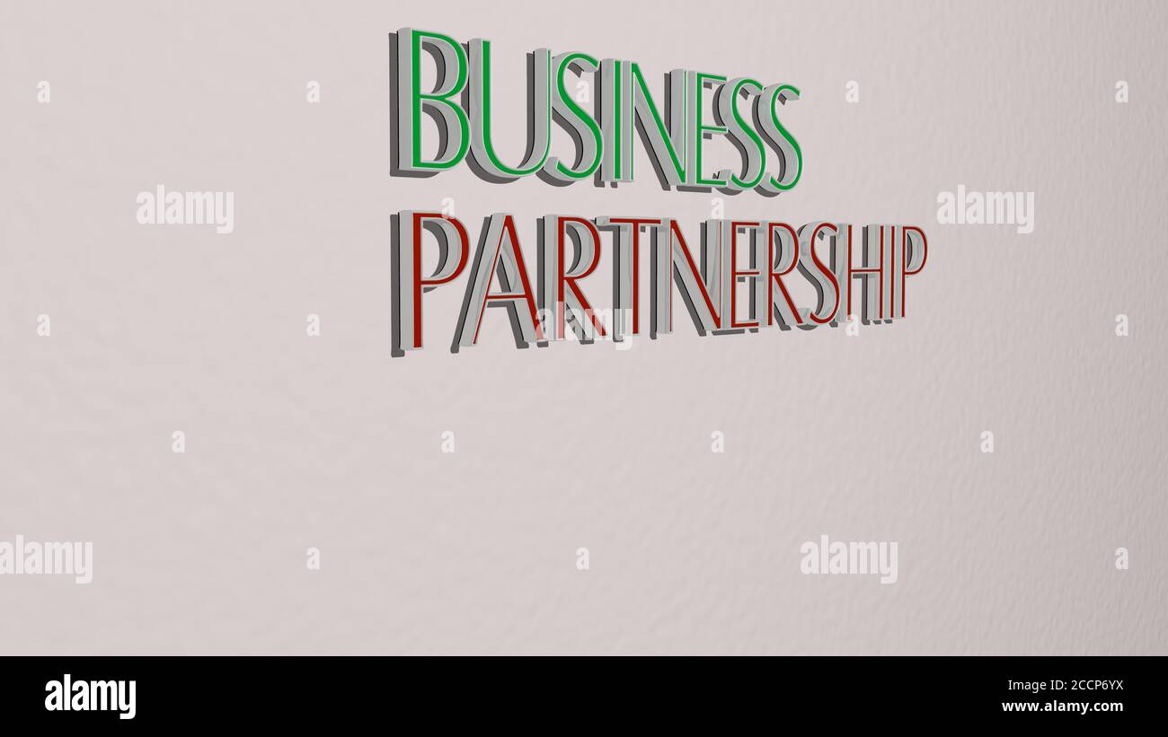 business partnership text on the wall, 3D illustration Stock Photo - Alamy