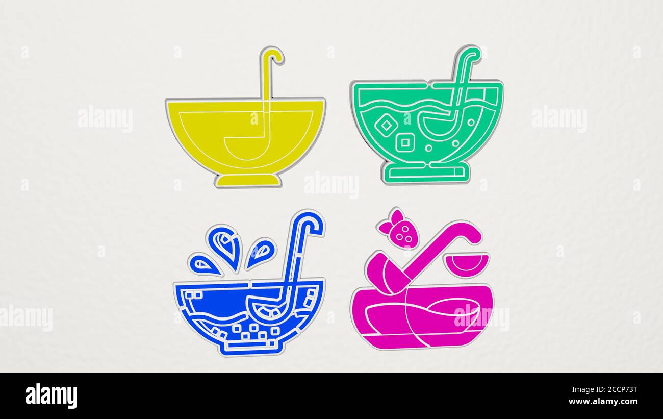 punch bowl colorful set of icons, 3D illustration Stock Photo - Alamy