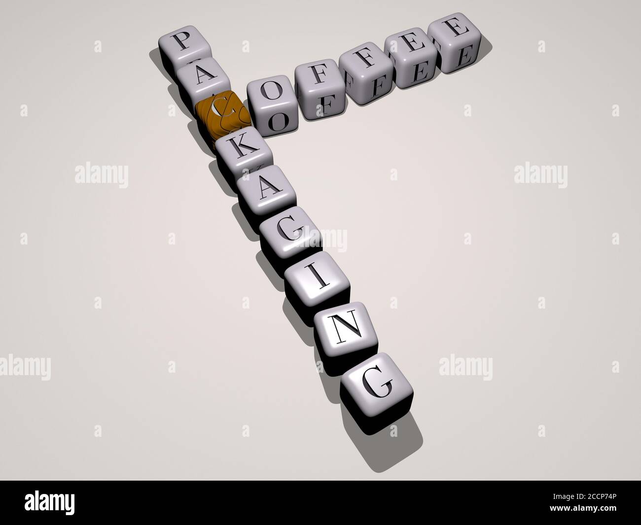 COFFEE PACKAGING crossword by cubic dice letters, 3D illustration Stock ...
