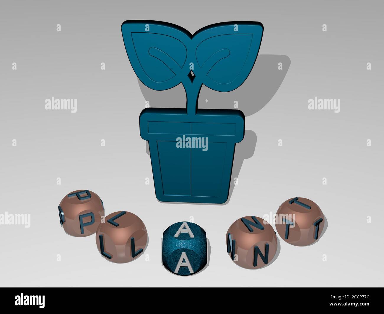 plant round text of cubic letters around 3D icon, 3D illustration Stock ...