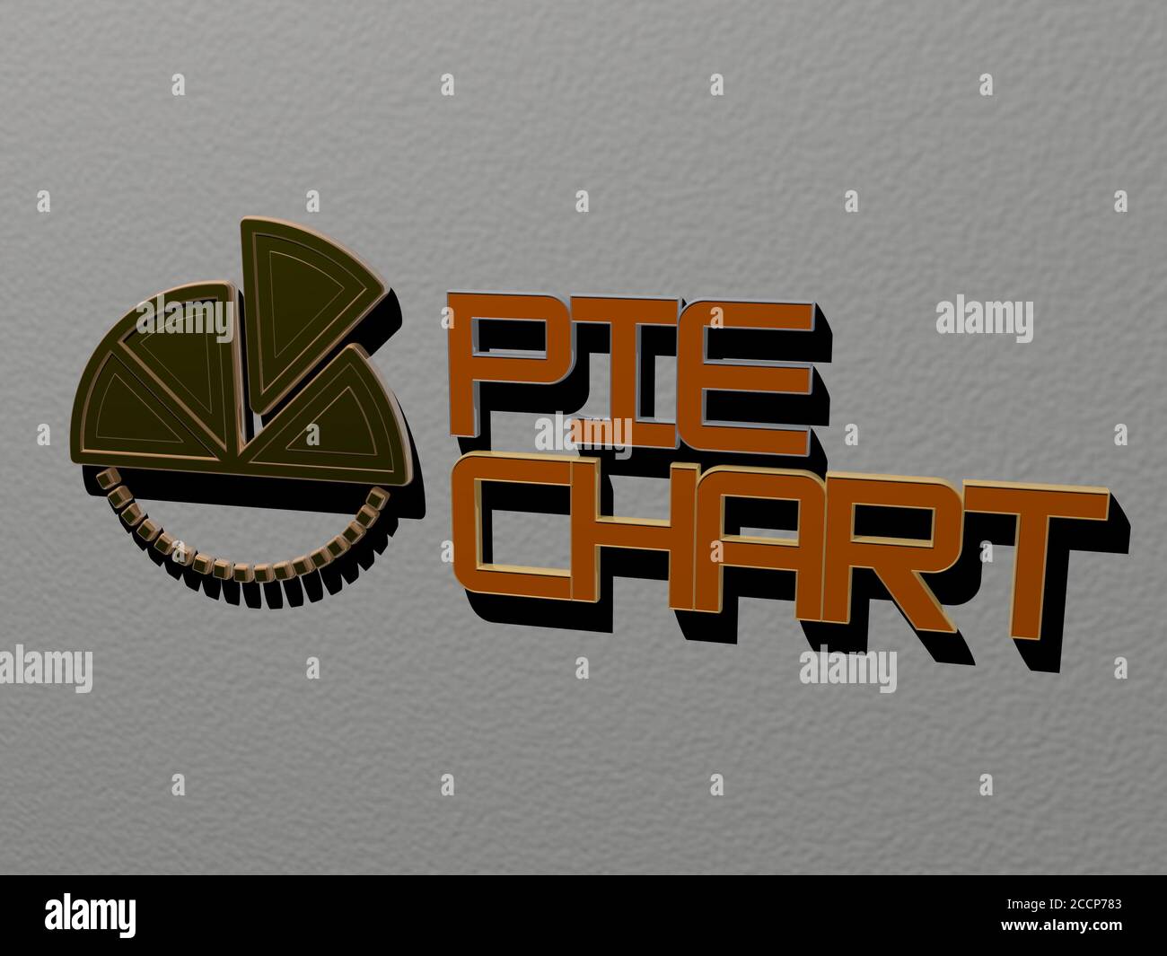 3D representation of pie chart with icon on the wall and text arranged ...
