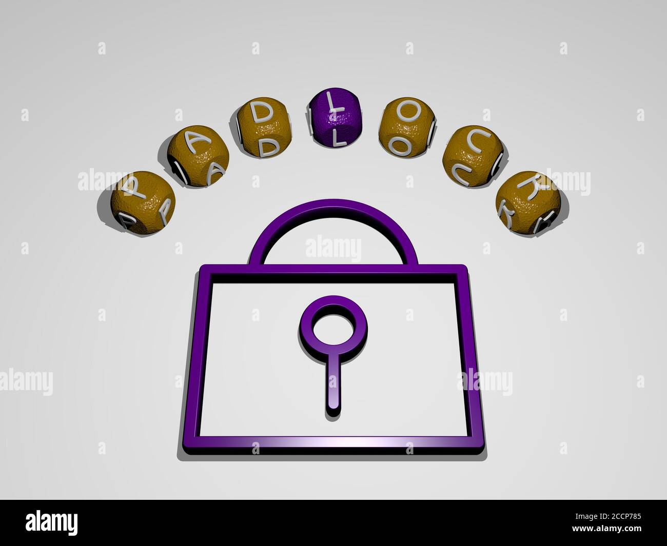 padlock icon surrounded by the text of individual letters, 3D ...