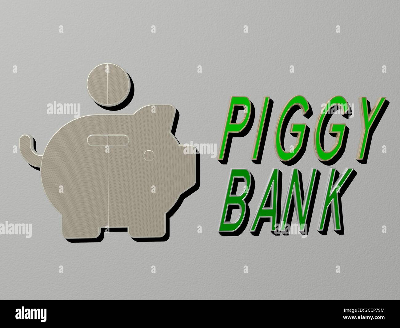 piggy bank icon and text on the wall, 3D illustration Stock Photo - Alamy