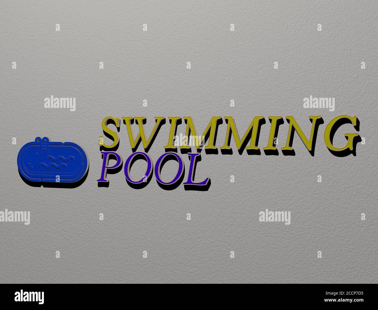 3D illustration of SWIMMING POOL graphics and text made by metallic ...