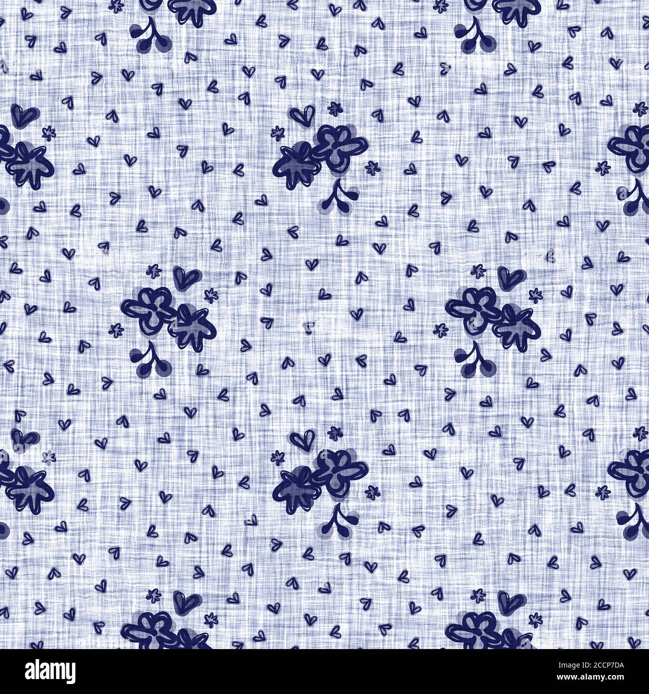 Indigo blue flower block print dyed linen texture background. Seamless ...