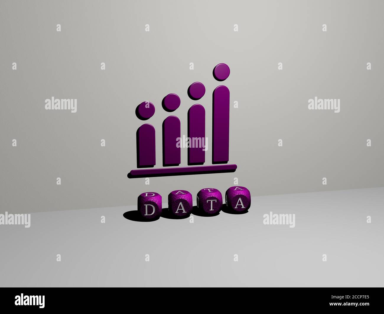 DATA 3D icon on the wall and text of cubic alphabets on the floor, 3D ...