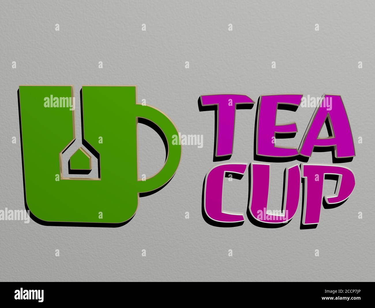 3D representation of TEA CUP with icon on the wall and text arranged by ...