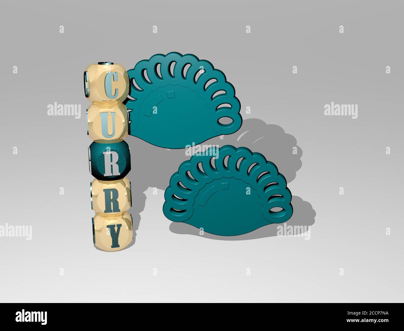 3D representation of CURRY with icon on the wall and text arranged by ...