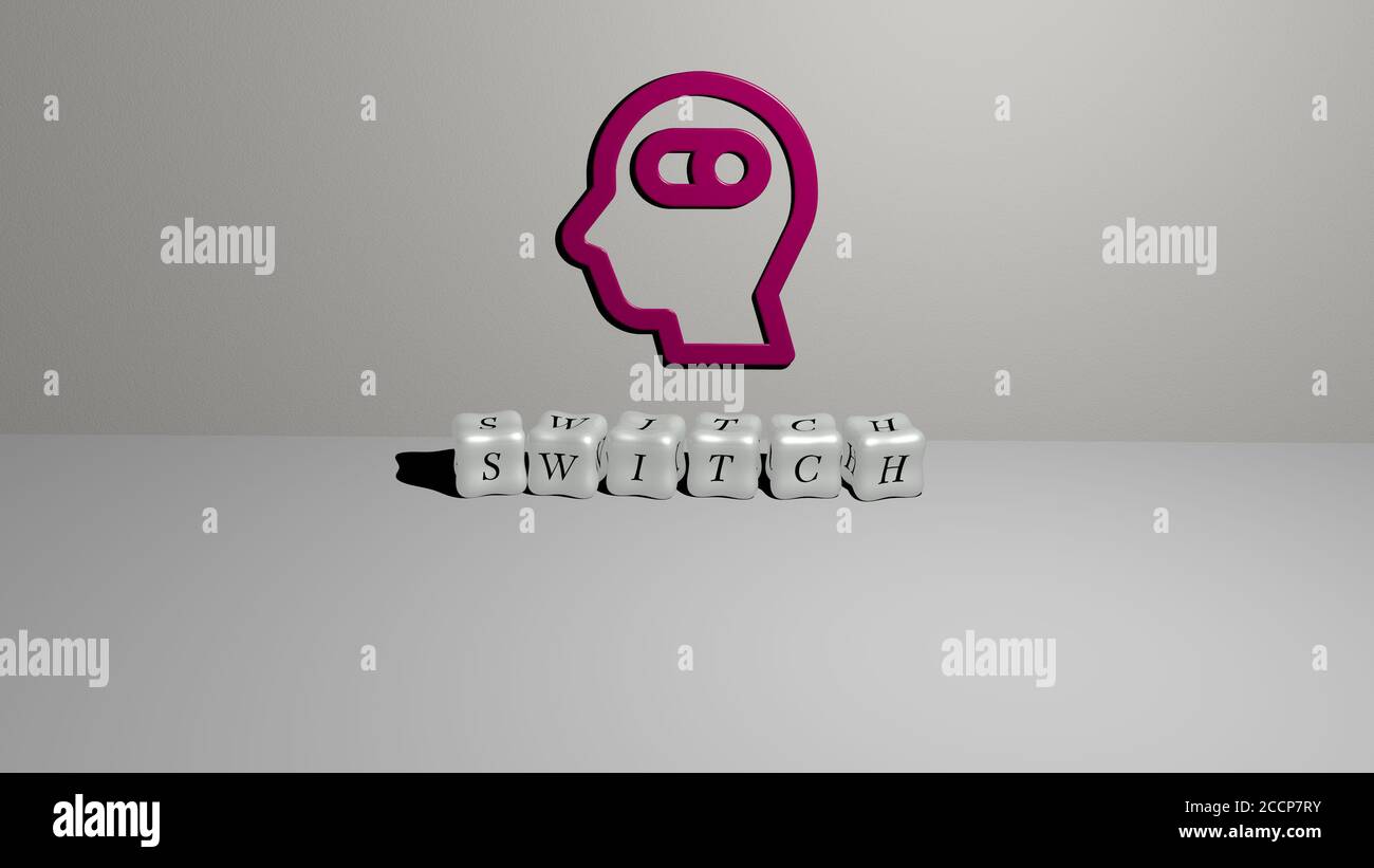 switch 3D icon on the wall and cubic letters on the floor, 3D ...