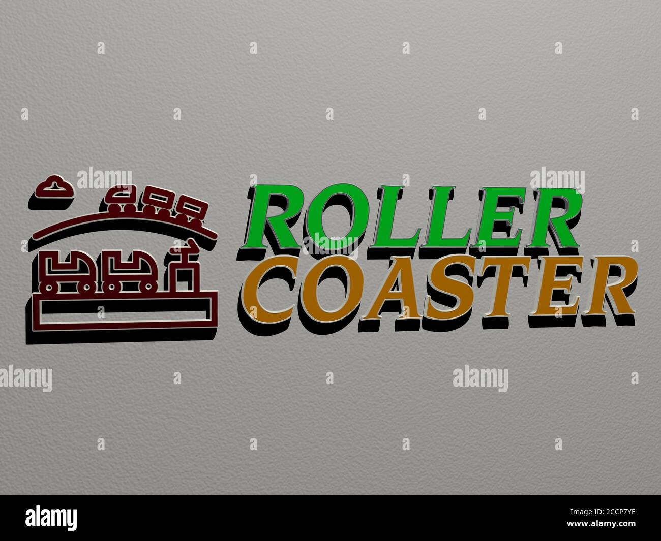 3D representation of roller coaster with icon on the wall and text ...