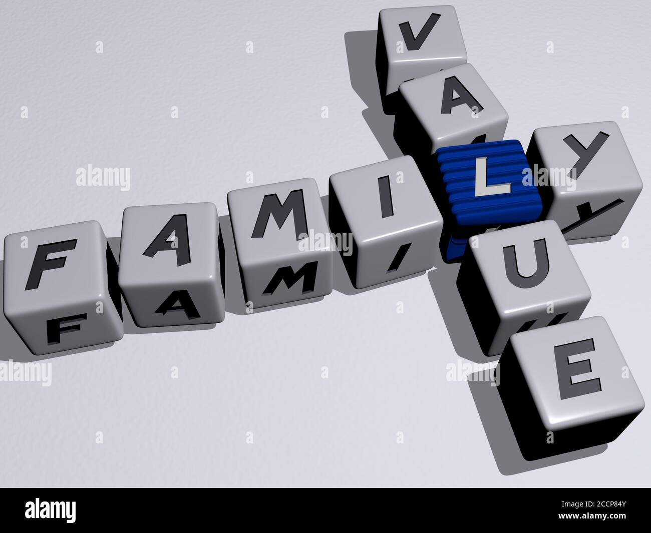 FAMILY VALUE crossword by cubic dice letters, 3D illustration Stock ...