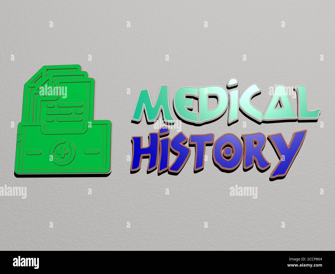 3D representation of MEDICAL HISTORY with icon on the wall and text ...