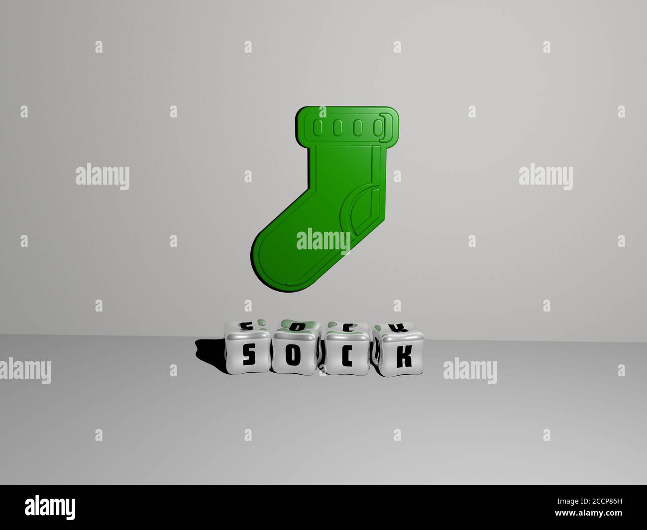 sock 3D icon on the wall and cubic letters on the floor, 3D ...