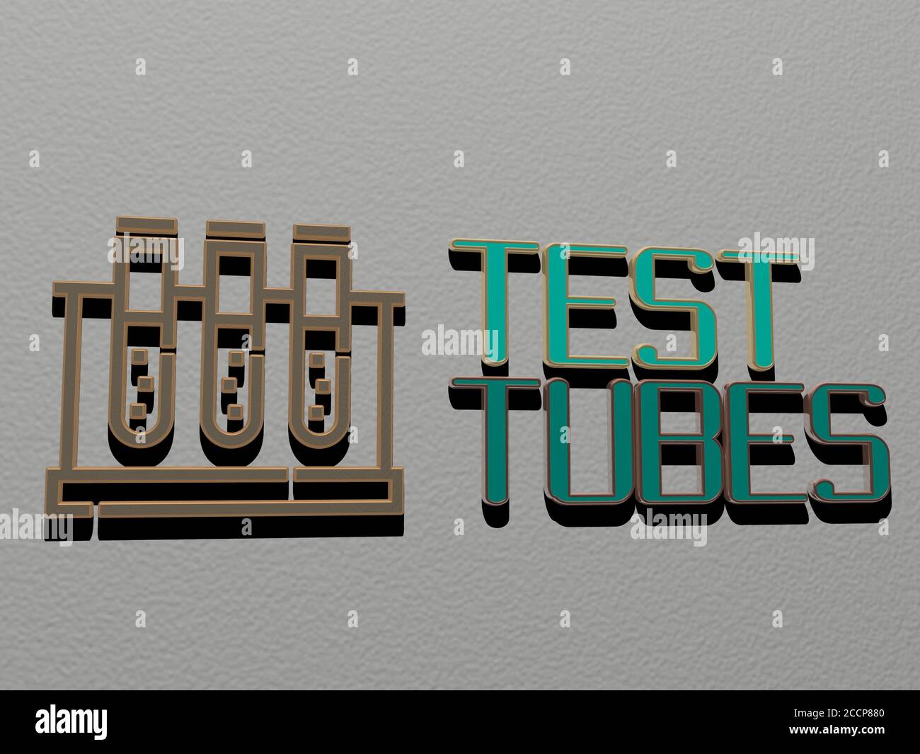 test tubes icon and text on the wall, 3D illustration Stock Photo - Alamy