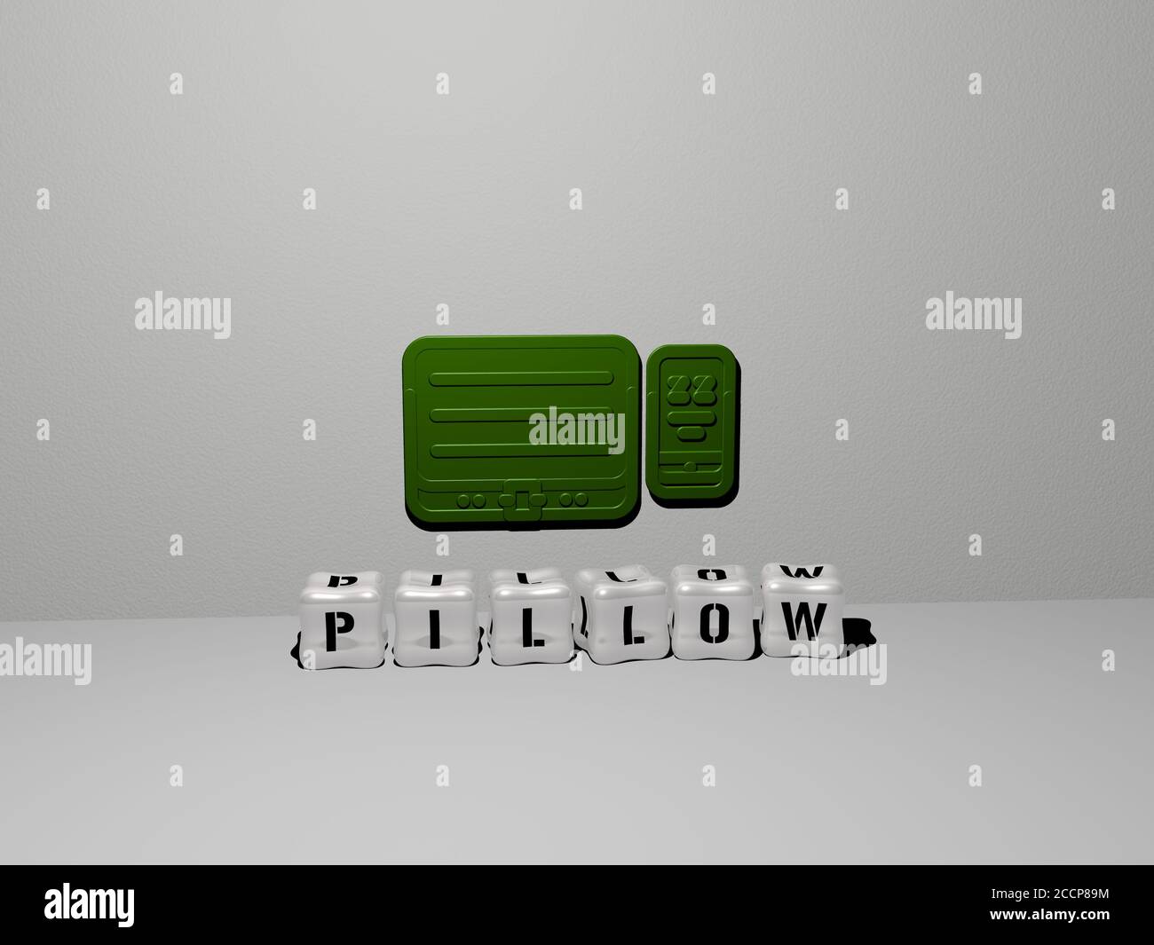 pillow 3D icon on the wall and cubic letters on the floor, 3D ...