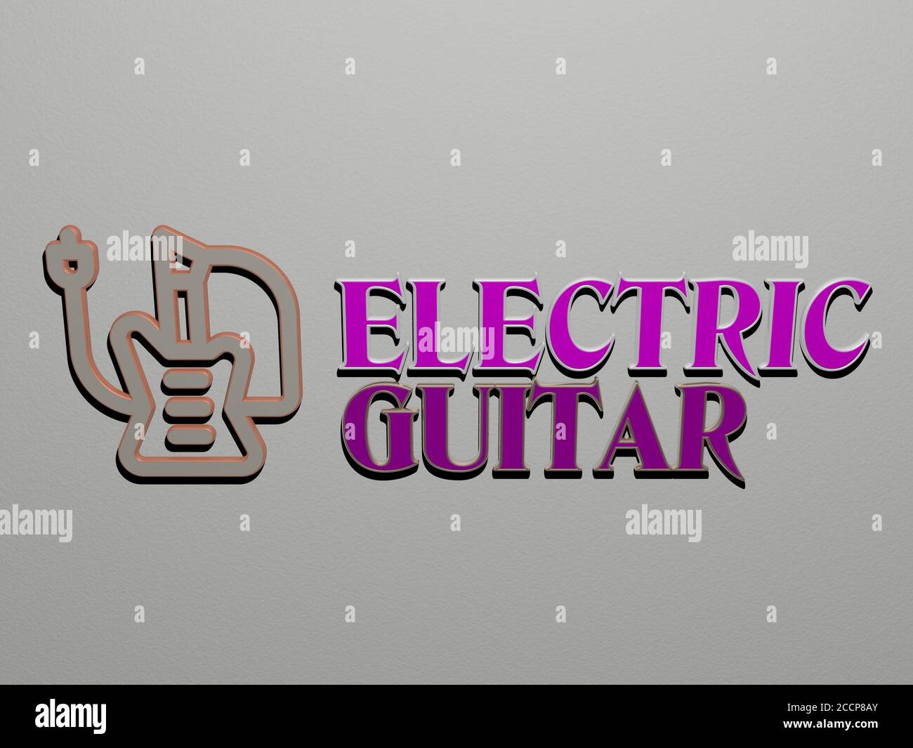 electric guitar icon and text on the wall, 3D illustration Stock Photo ...