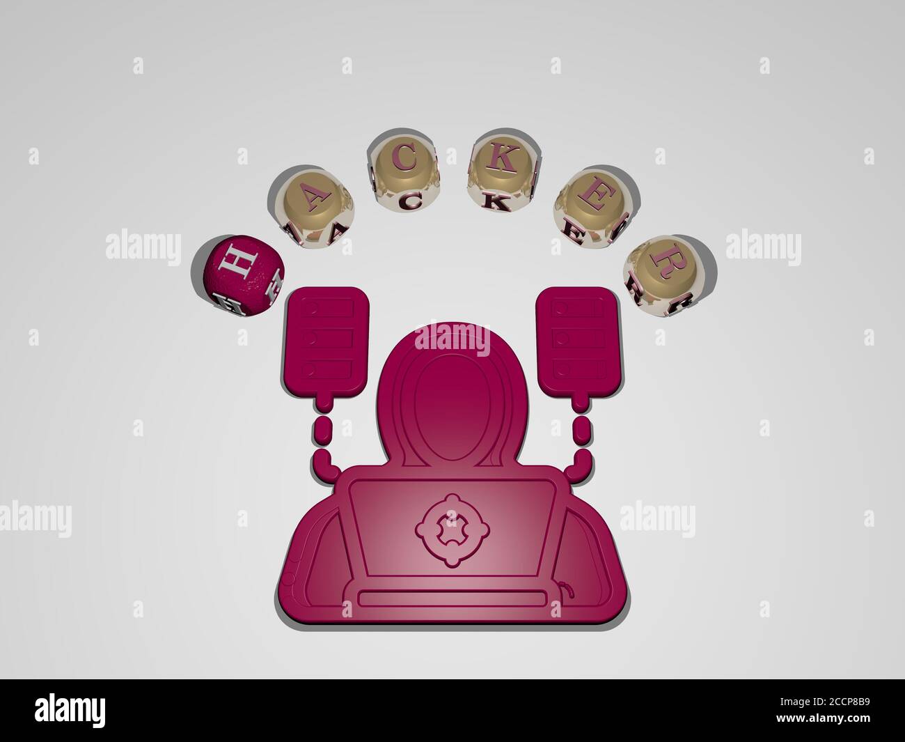 HACKER circular text of separate letters around the 3D icon, 3D ...