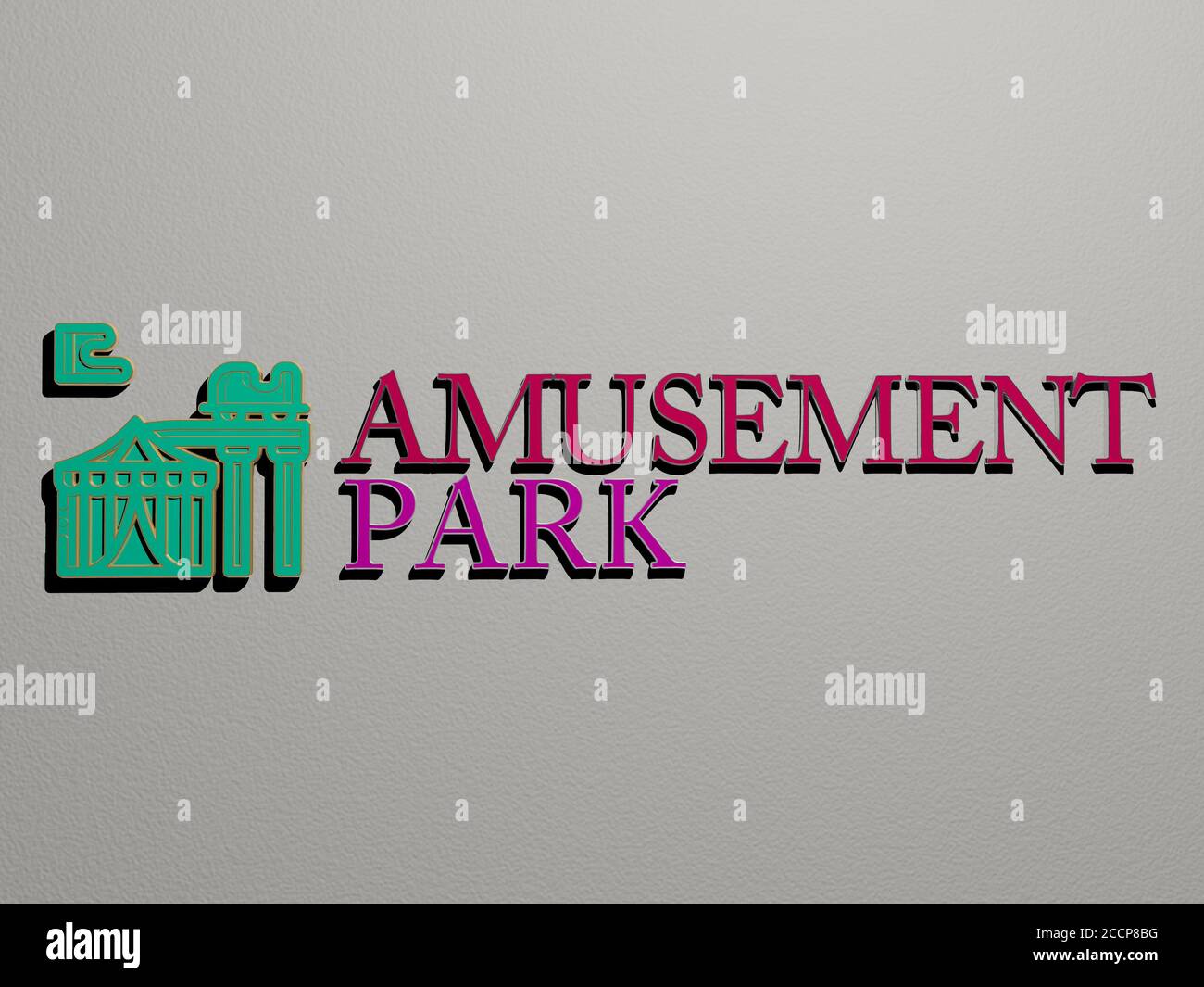 3D illustration of AMUSEMENT PARK graphics and text made by metallic ...
