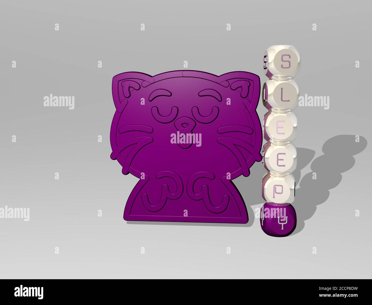 sleepy 3D icon beside the vertical text of individual letters, 3D ...