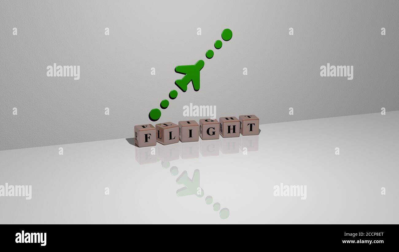 FLIGHT text of cubic dice letters on the floor and 3D icon on the wall ...